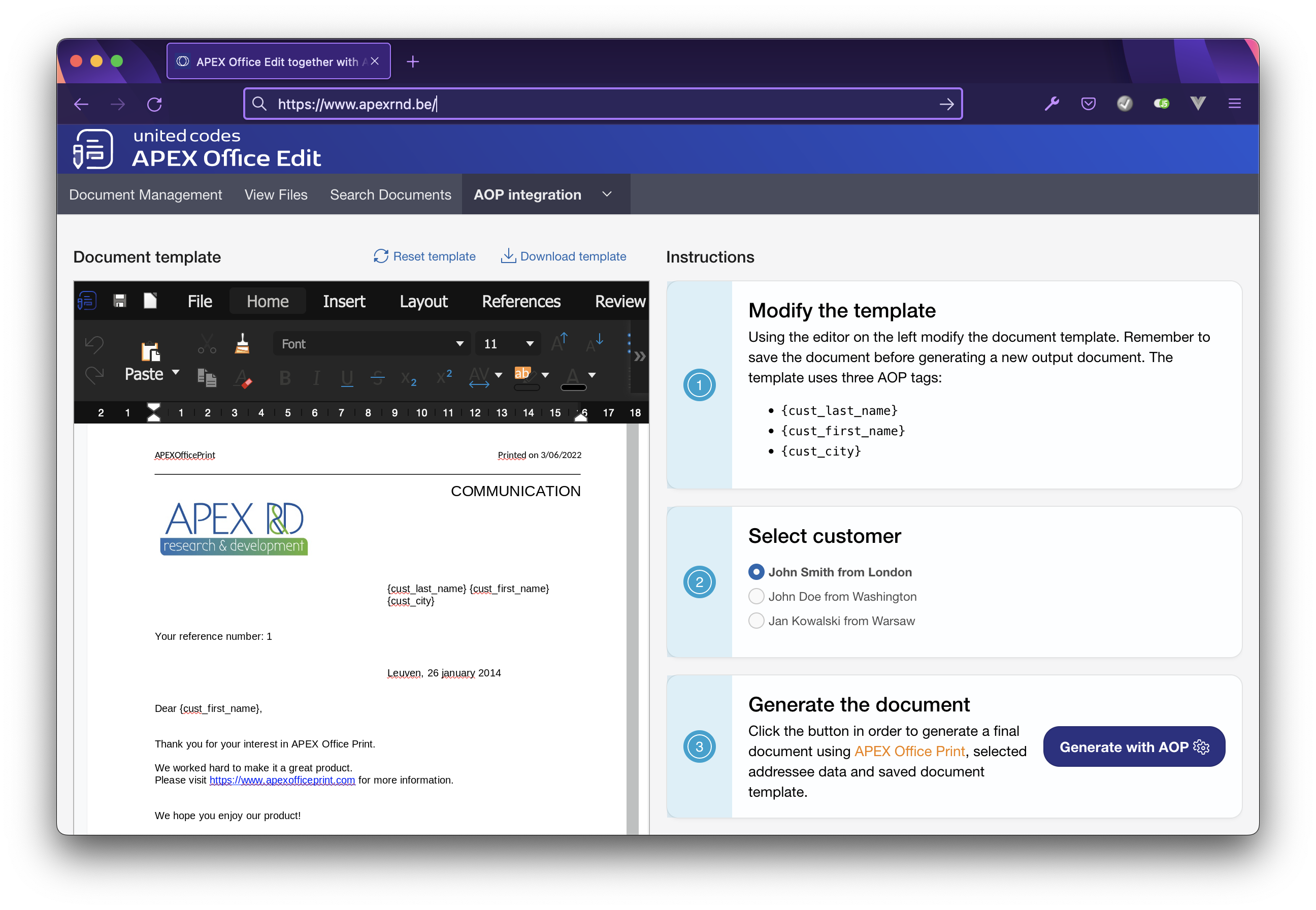 APEX Office Print - United Codes